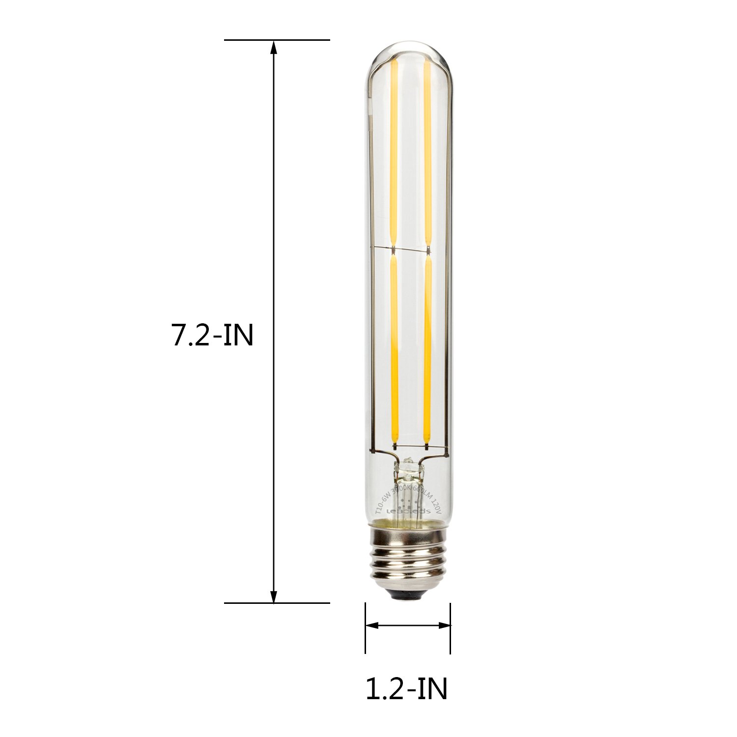 Leadleds Beautiful Edison Bulb Dimmable with Long Filament LED, T10 Tubular E26 Medium Base 60 Watt Incandescent Bulb Equivalent 3000K Warm White
