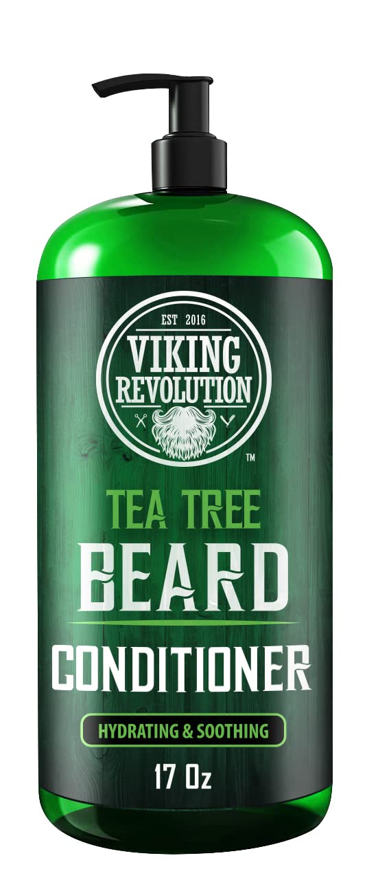 Viking Revolution Tea Tree Oil Beard Wash and Beard Conditioner For Men - Natural Beard Softener Set with Argan Oil, Vitamin E and Ginseng - Beard Shampoo and Conditioner Set (17 Oz)