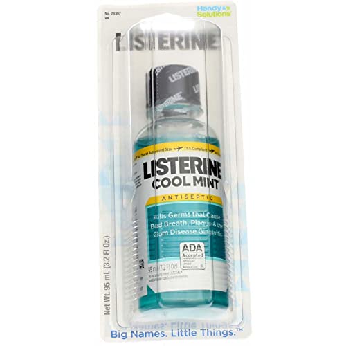 Listerine Cool Mint Antiseptic Mouthwash for Bad Breath, Travel Size 3.2 oz - Pack of 2