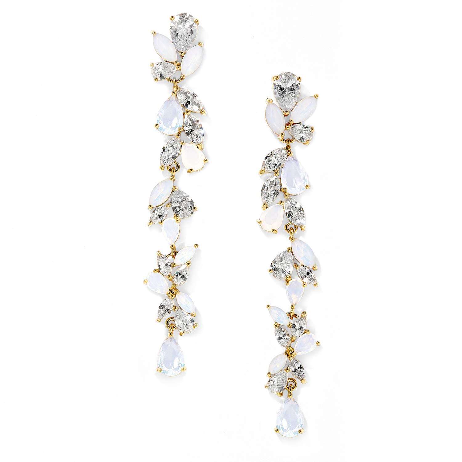 Mariell Gold and Opal Cubic Zirconia Crystal Wedding Dangle Earrings for Brides, Prom, Bridesmaids Gift