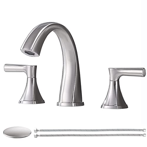 VAPSINT Widespread 2 Handle 3 Hole Brushed Nickel Bathroom Faucet,Modern Lavatory Vanity Bathroom Sink Faucet with Pop Up Drain