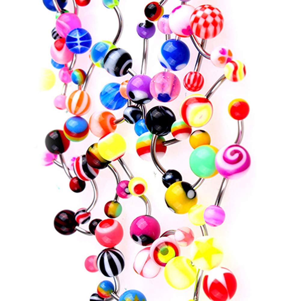 liuqingwind Belly Rings 30 Pcs Colorful Sexy Belly Bars Body Piercing Button Ring Navel Barbell Jewerly a