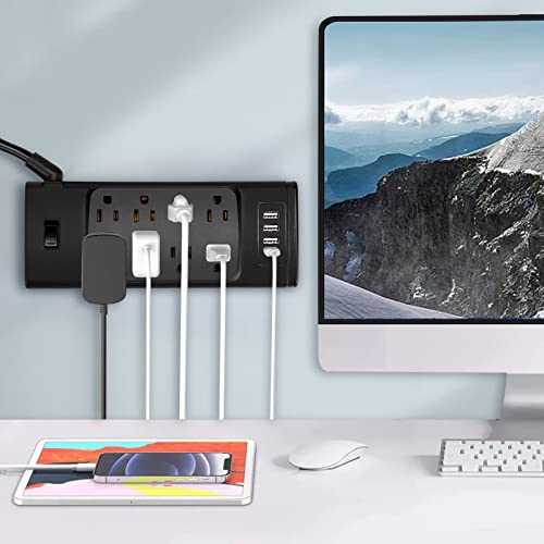 Surge Protector Power Strip 6 ft Flat Plug Power Strip, Multiple Plug Outlet, Outlet with 8 Sockets 4 USBInterface, 1875W, 2700 Joules, Black,Desktop Power Strip
