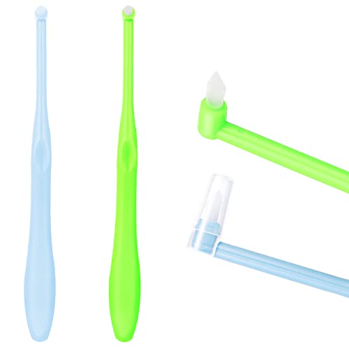 WLLHYF Single Tuft Toothbrush 2 Pieces Interspace Tuft Brush Soft Teeth Brushes Manual Toothbrushes End-tuft Toothbrush for Gap Orthodontic Braces Sensitive Gums Deep Cleaning (Green, Blue)