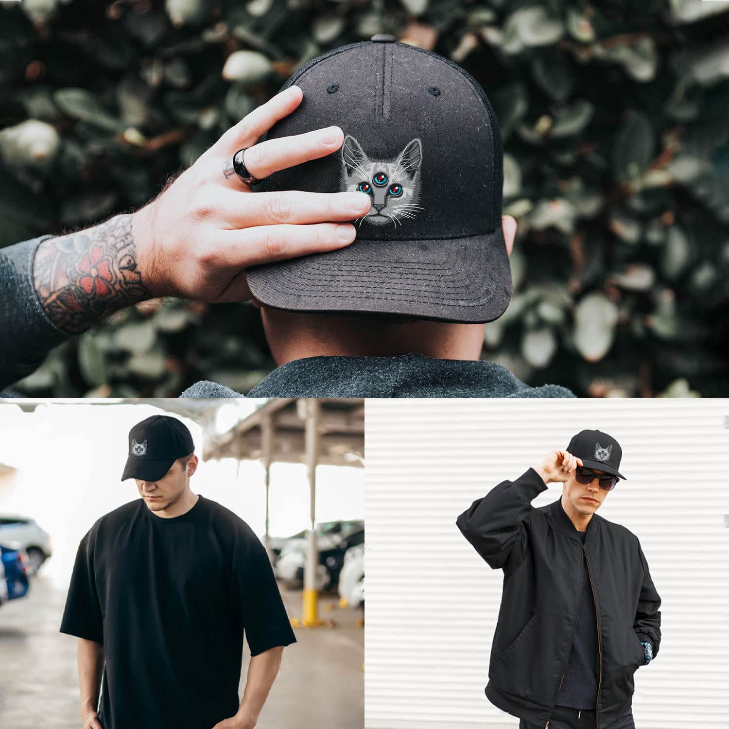 SHITOUPU Cat Three Eyed Baseball Cap, Retro Cotton Dad Hat,Adjustable Trucker Cap