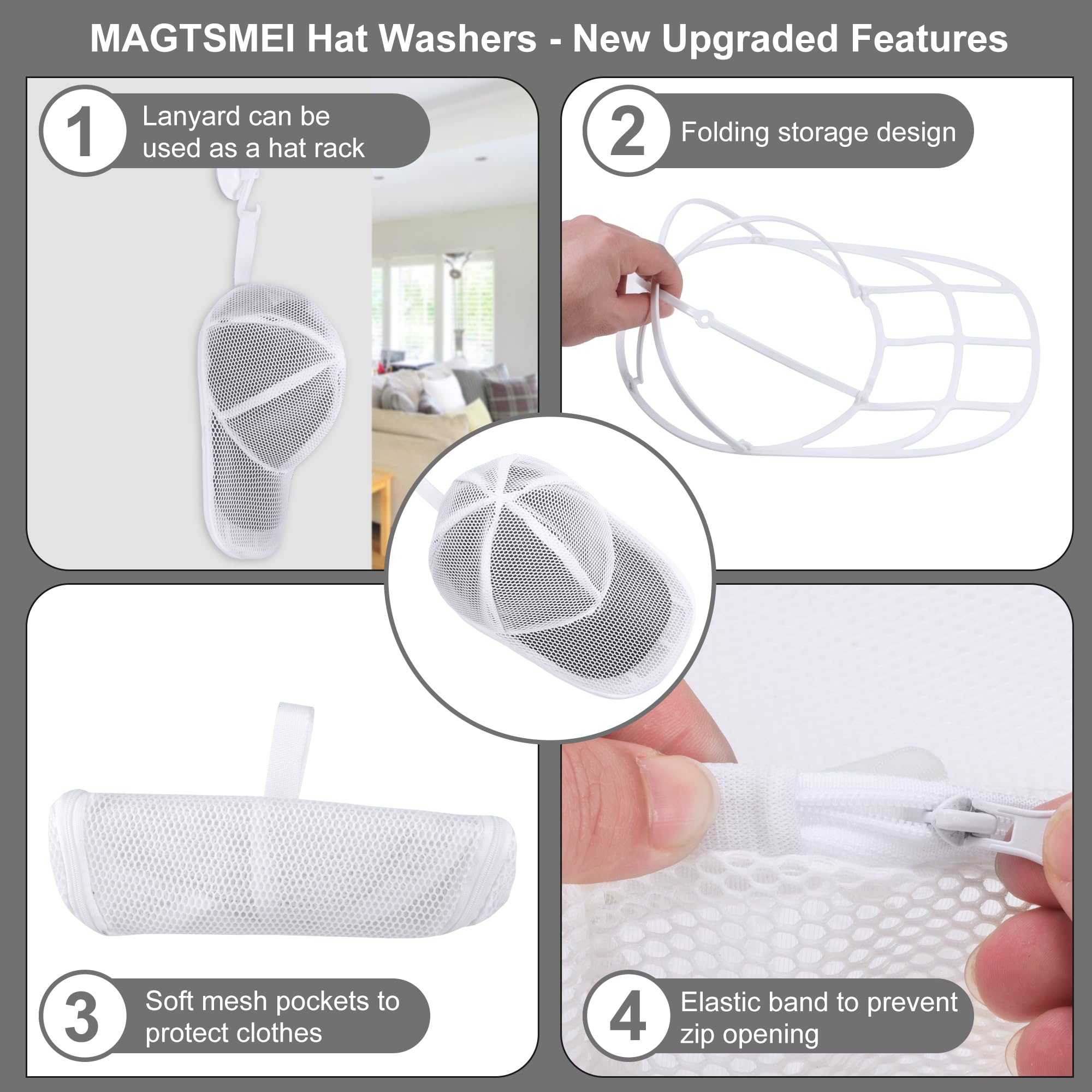 MAGTSMEI Hat Washer for Baseball Caps, 1Pack Hat Cleaner for Baseball Caps, Hat Storage Hat Holder cage for Dishwasher, Foldable Washing Hat Rack Protector Organizer for Flat & Curved Hats