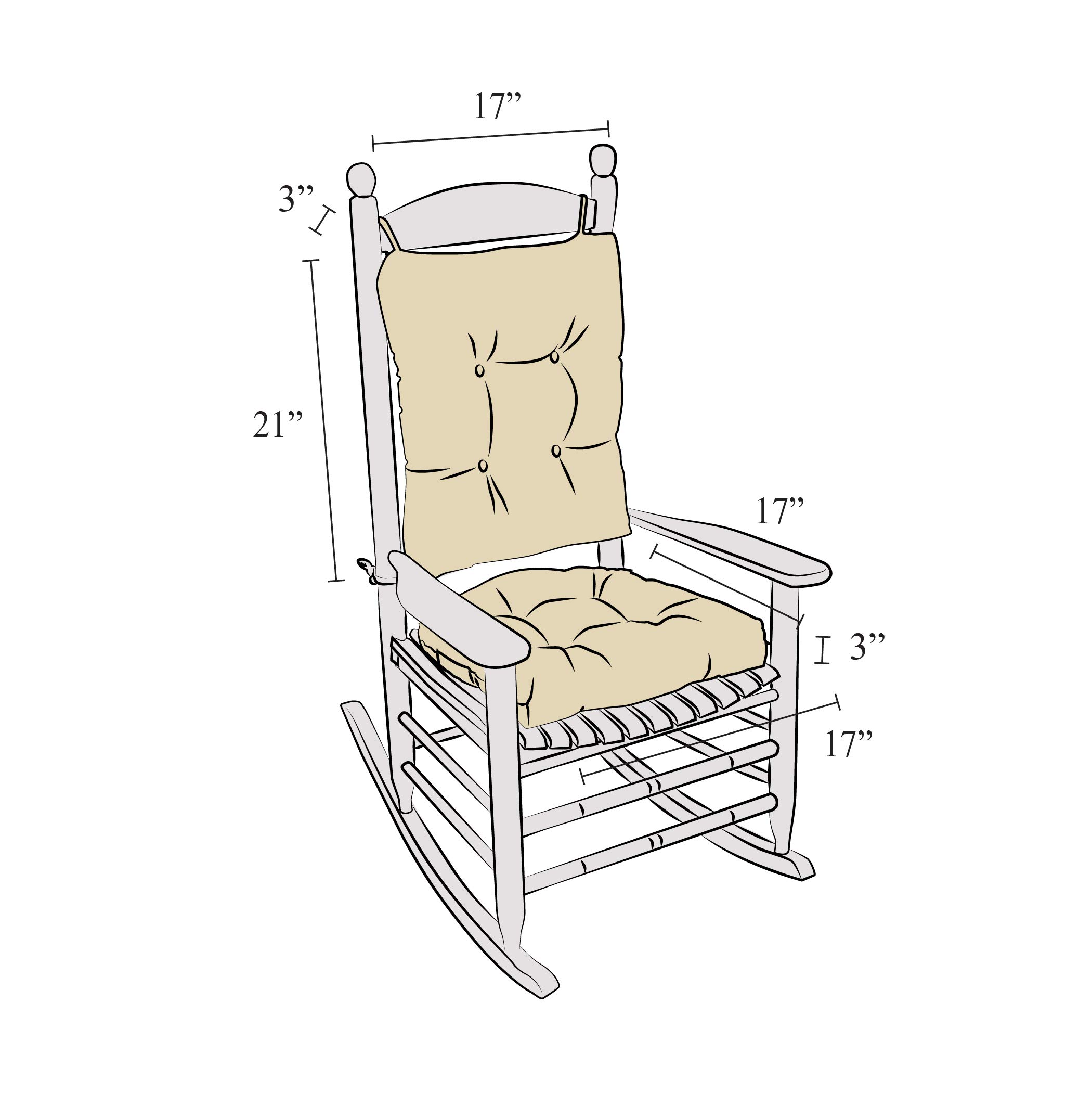 Klear Vu Omega Non-Slip Rocking Chair Cushion Set with Thick Padding and Tufted Design, Includes Seat Pad & Back Pillow with Ties for Living Room Rocker, 17x17 Inches, 2 Piece Set, Chocolate