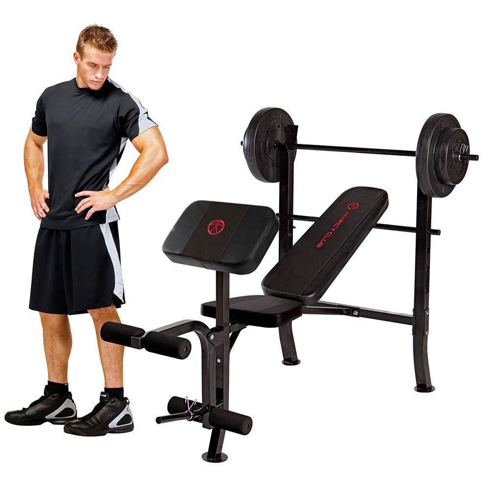 Marcy Pro 14 Gauge Durable Steel Standard Adjustable Weight Bench Press Training with 80 Pound Weight Set for Home Gym Setups, Black