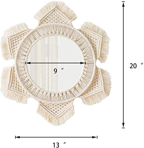 Mkono Macrame Decorative Cotton Rope Basket and Hanging Wall Mirror Boho Decor for Bedroom Living Room Apartment Office Dorm, Set of 2