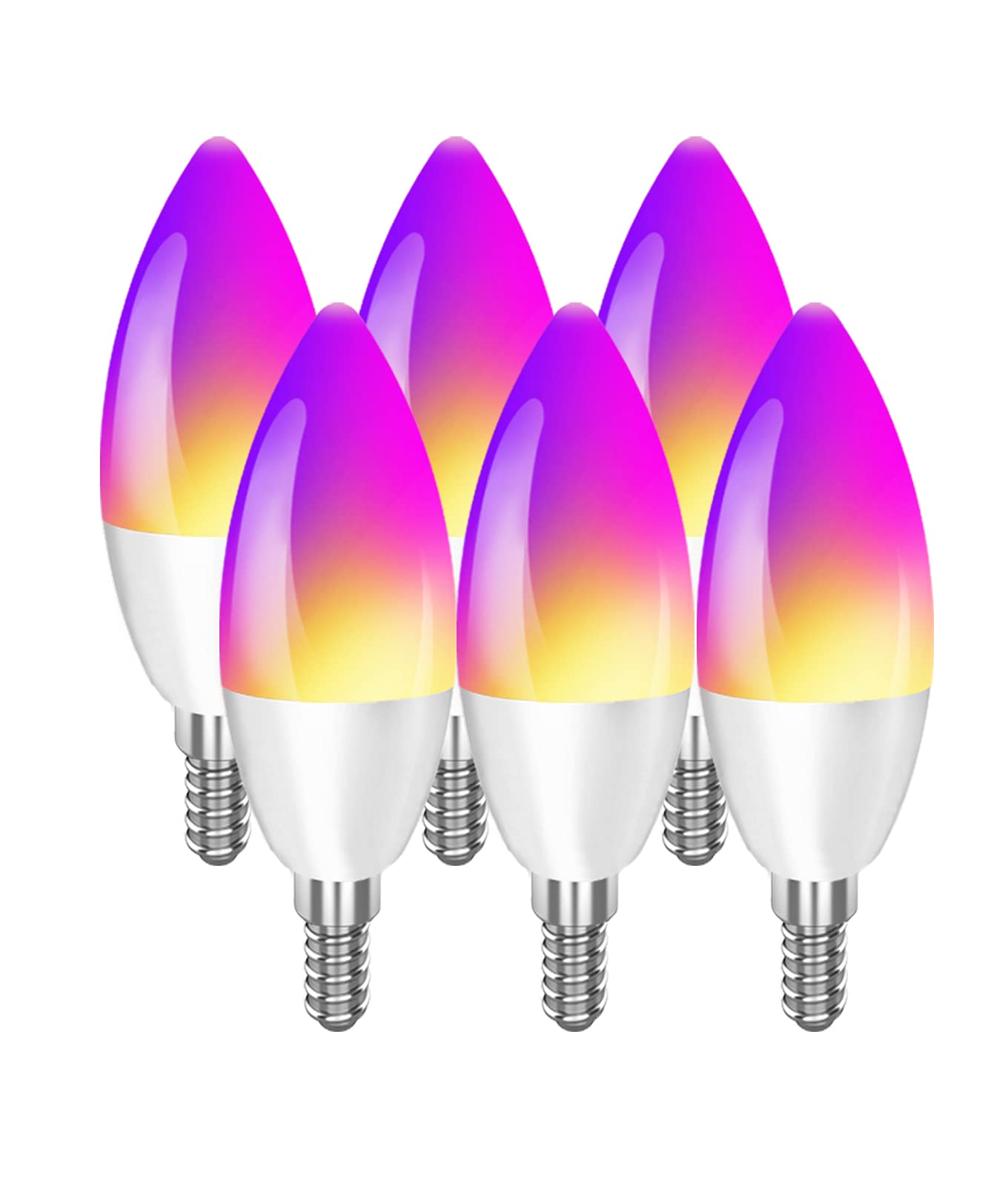 Luntak Smart LED Light Bulbs Color Changing Light Bulb Compatible with Alexa Google Home,E12 Base Chandelier WiFi-Bluetooth Candelabra Bulb B10/B11 Tunable White 2700K-6500K 40w Equivalent 6 Pack …