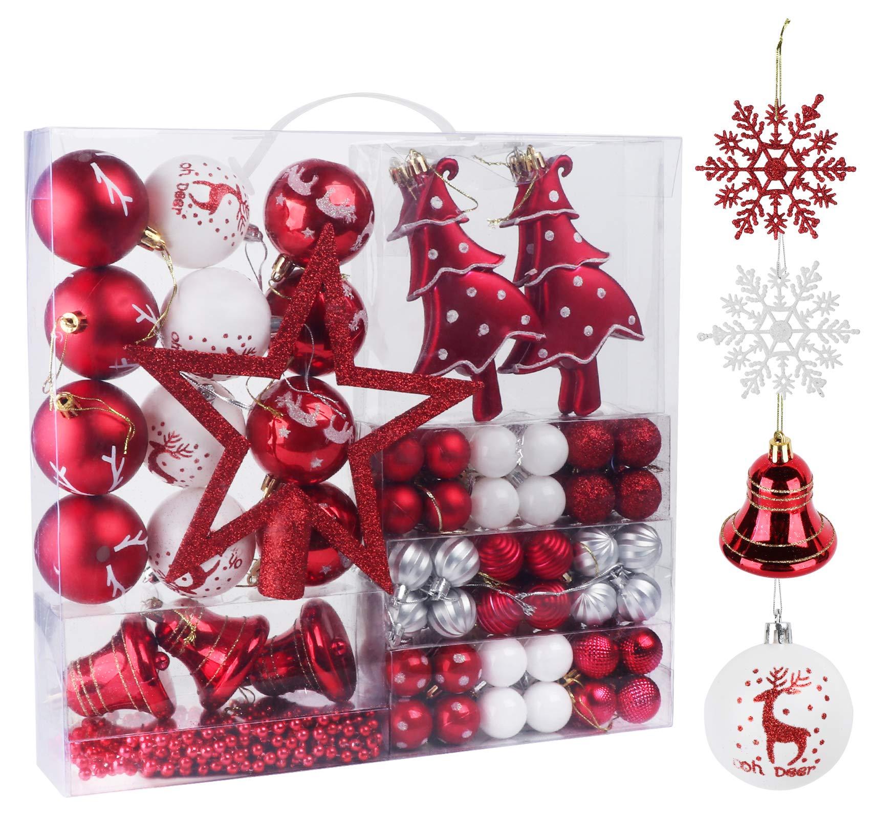 Lemonfilter 100 Pack Christmas Ball Ornaments Red and White Shatterproof Christmas Decorations, 1.18'' & 2.36'' Christmas Tree Ball Ornaments for Christmas Tree Party Decoration
