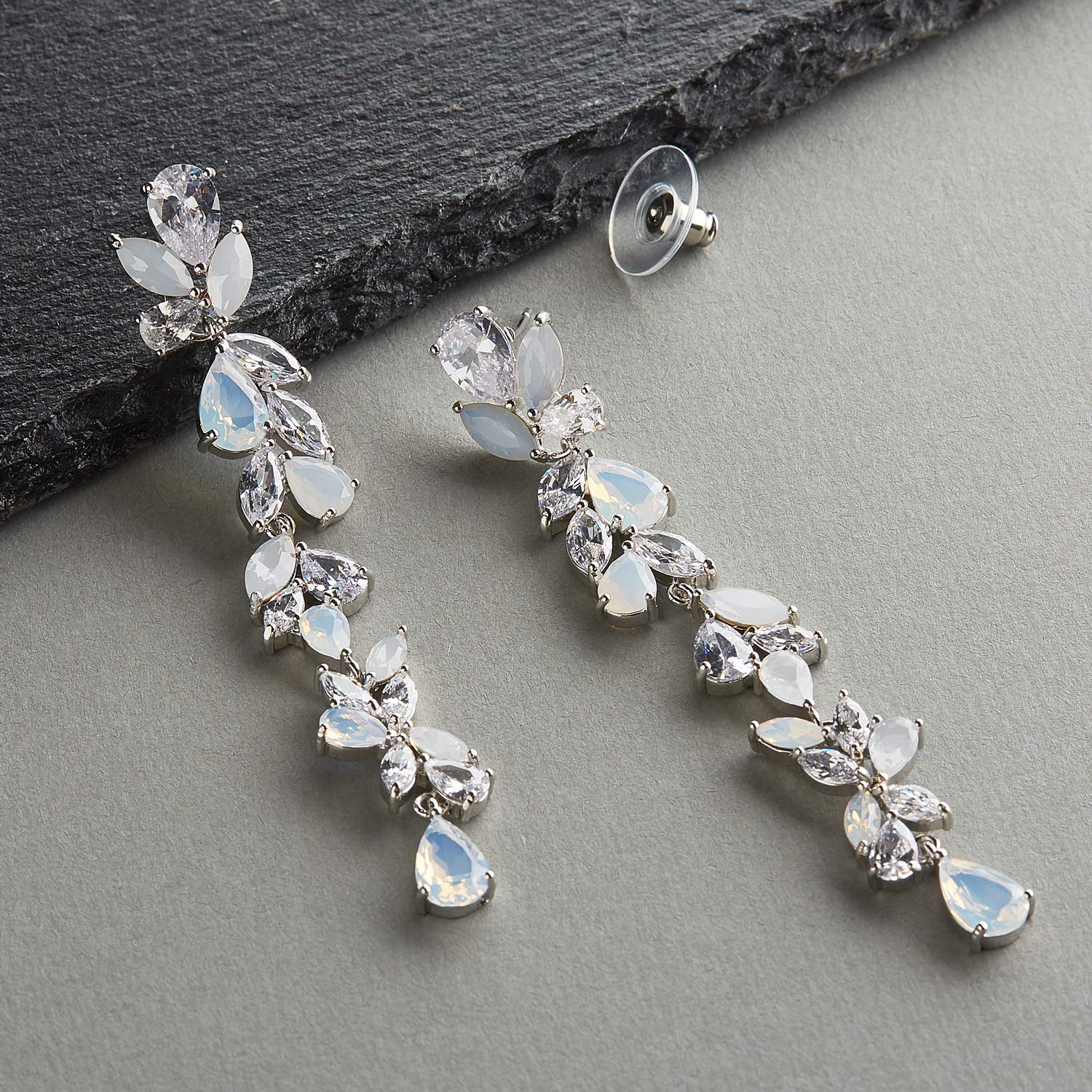 Mariell Opal Cubic Zirconia Crystal Wedding Dangle Earrings for Brides, Prom, Bridesmaids, Jewelry Gift