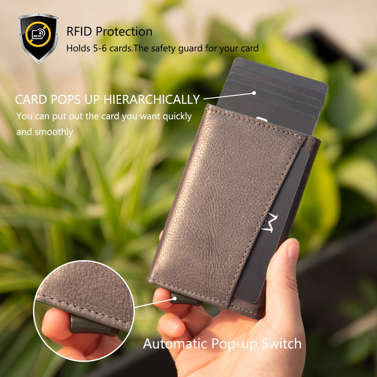 ManChDa Genuine Leather Wallet Slim RFID Blocking Magnetic Wallet for Men Trifold Wallet Aluminum Detachable Wallet Pop up Card Wallet Card Case Holder Clip Money Organizer(Grey 2)