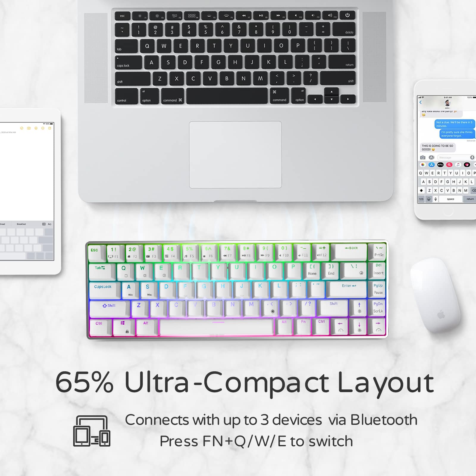 RK ROYAL KLUDGE Wireless 60% Mechanical Keyboard PBT keycaps, Bluetooth Mechanical Keyboard with CNC frame, Compact Gaming Keyboard with Software - 68 Keys Hot Swappable Gateron Brown Switch, RK68 pro