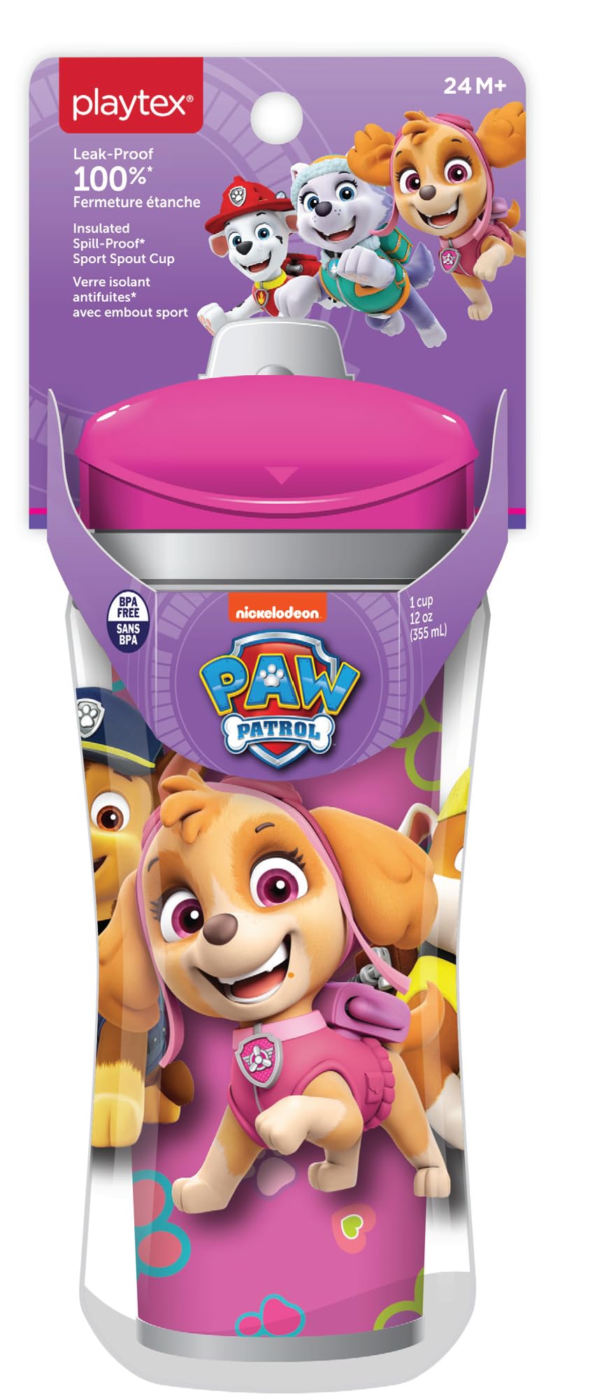Playtex Baby Sipsters Stage 4 PAW Patrol Spout Cups, Spill-Proof, Leak-Proof, Break-Proof - Pink, 12 Oz, 1 Count