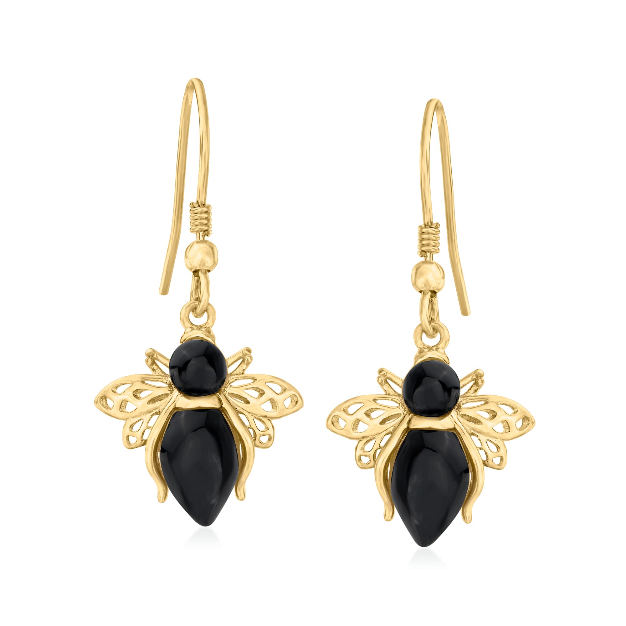 Ross-Simons Black Onyx Bumblebee Earrings in 18kt Gold Over Sterling