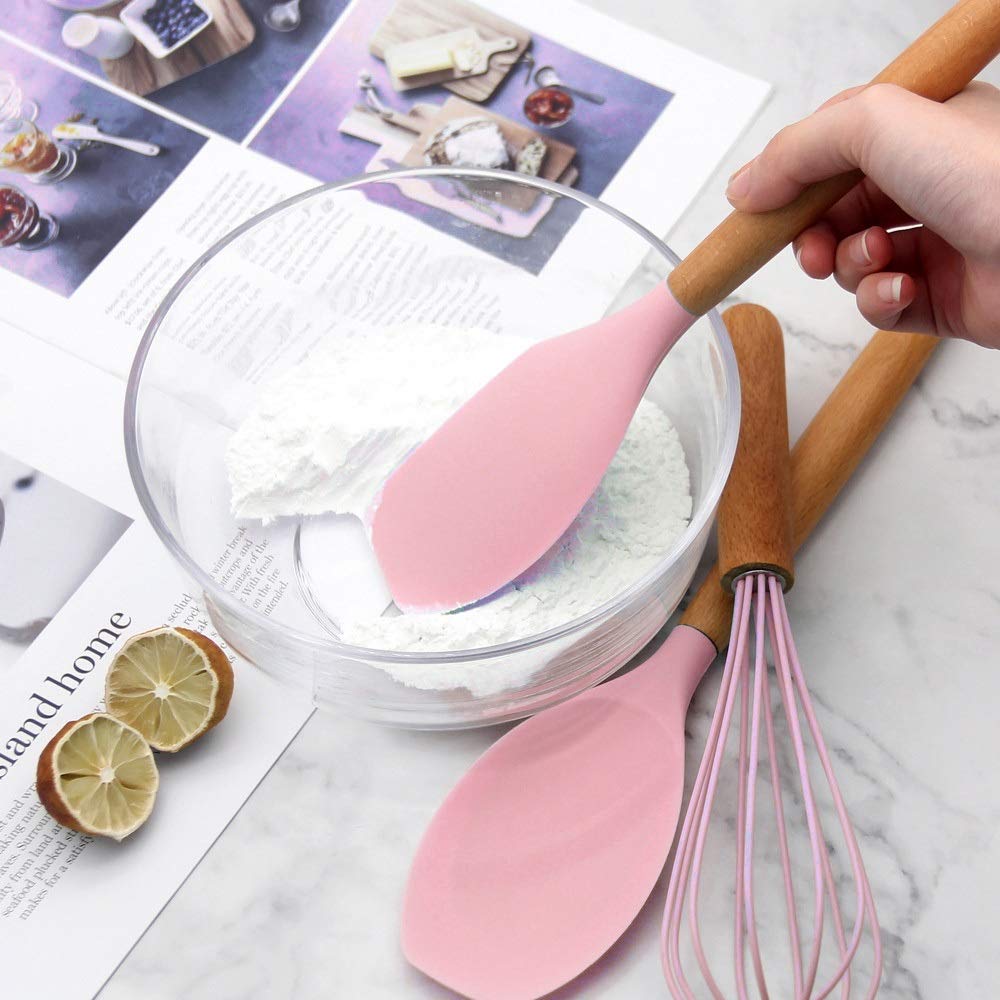 LMMDP 12 PCS Silicone Kitchenware Non-stick Cookware Cooking Tool Spatula Ladle Egg Beaters Shovel Spoon Soup Kitchen Utensils Set (Color : E)
