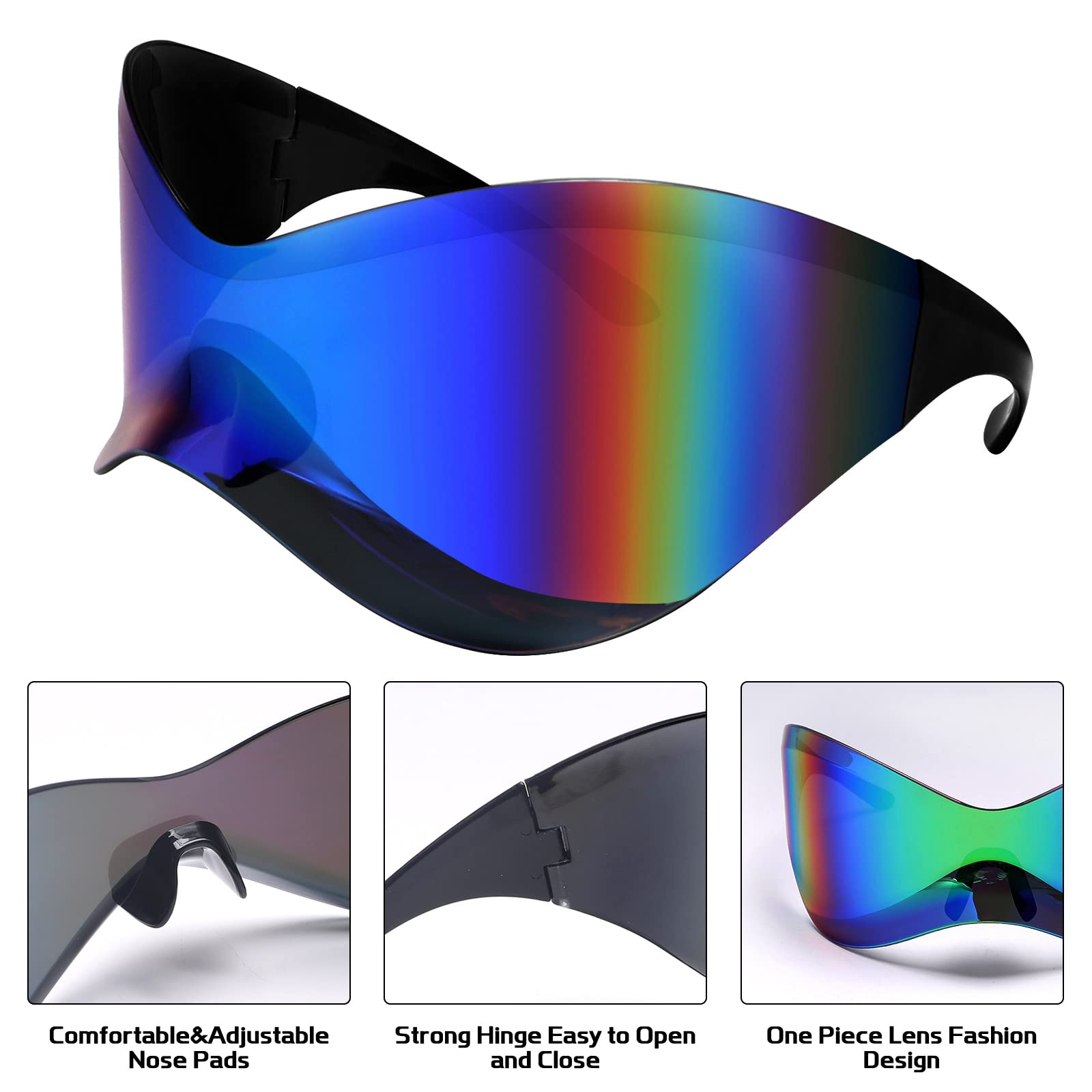 SENMARIES Futuristic Sunglasses for Men Women Alien Oversized Wrap Around Shield Fashion Chic Mask Sun Glasses ShadesSilver