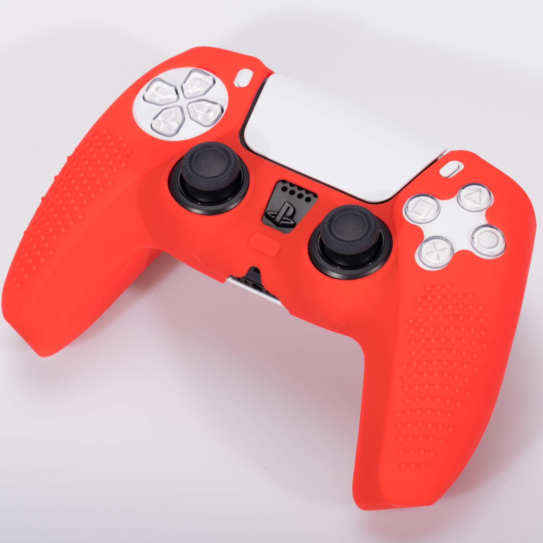 Playrealm Soft 3D Dots Silicone Skin Cover x 1 & Thumb Grips x 8 for PS5 Dualsenese Controller (Red)