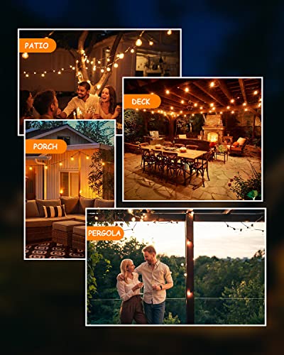 Svater Outdoor String Lights 100ft, Patio Lights Outside with 52 Shatterproof LED Edison G40 Bulbs, Waterproof Hanging Globe Lighting for Bistro Backyard Cafe Market, Warm White