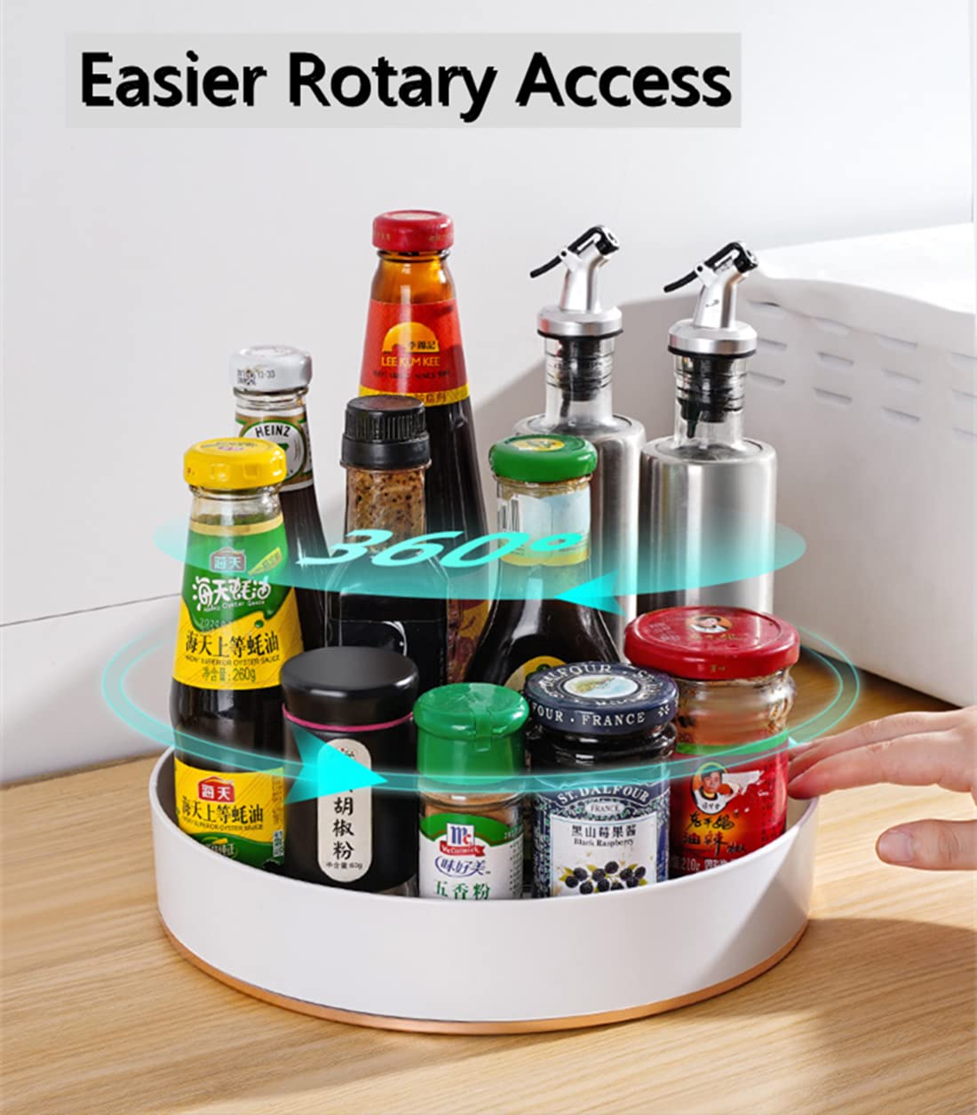 Rotatable Modern Round Tray,360°Rotating Spice Storage Rack,10" Lazy Susan Turntable Organizer,Cosmetic Makeup Vanity Tray for Storage Jewelry,Perfume&Kitchen Condiment,Suit for Home Decorative