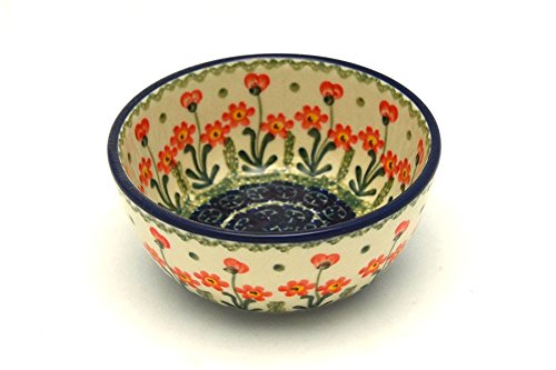Polish Pottery Bowl - Ice Cream/Dessert - Peach Spring Daisy