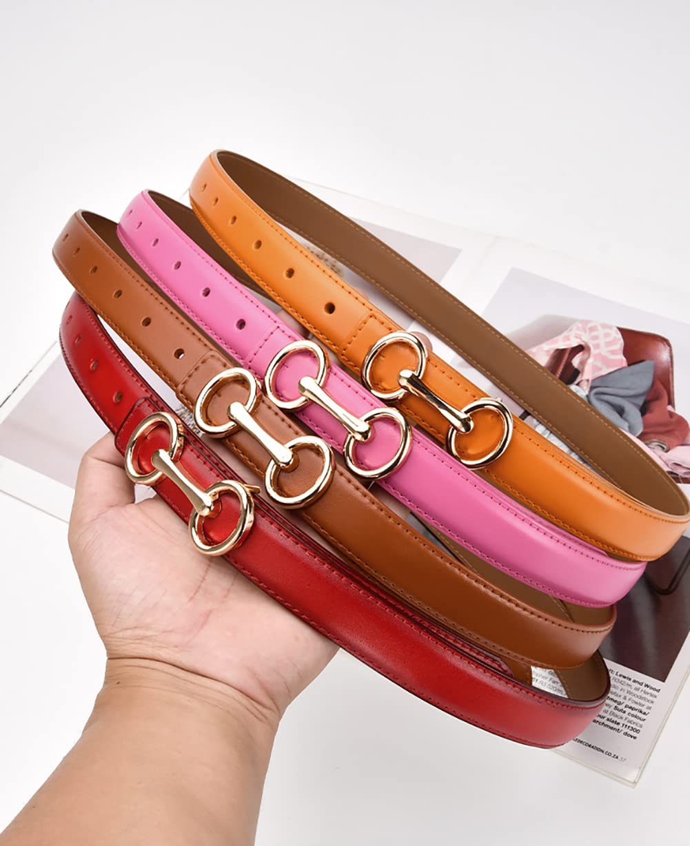SPOMUNT Womens Classic Double Ring Buckle Design Leather Dress Belt,Fashion Belt for Jeans Pants (Orange, 105cm(Fits pants size 25"-33"))