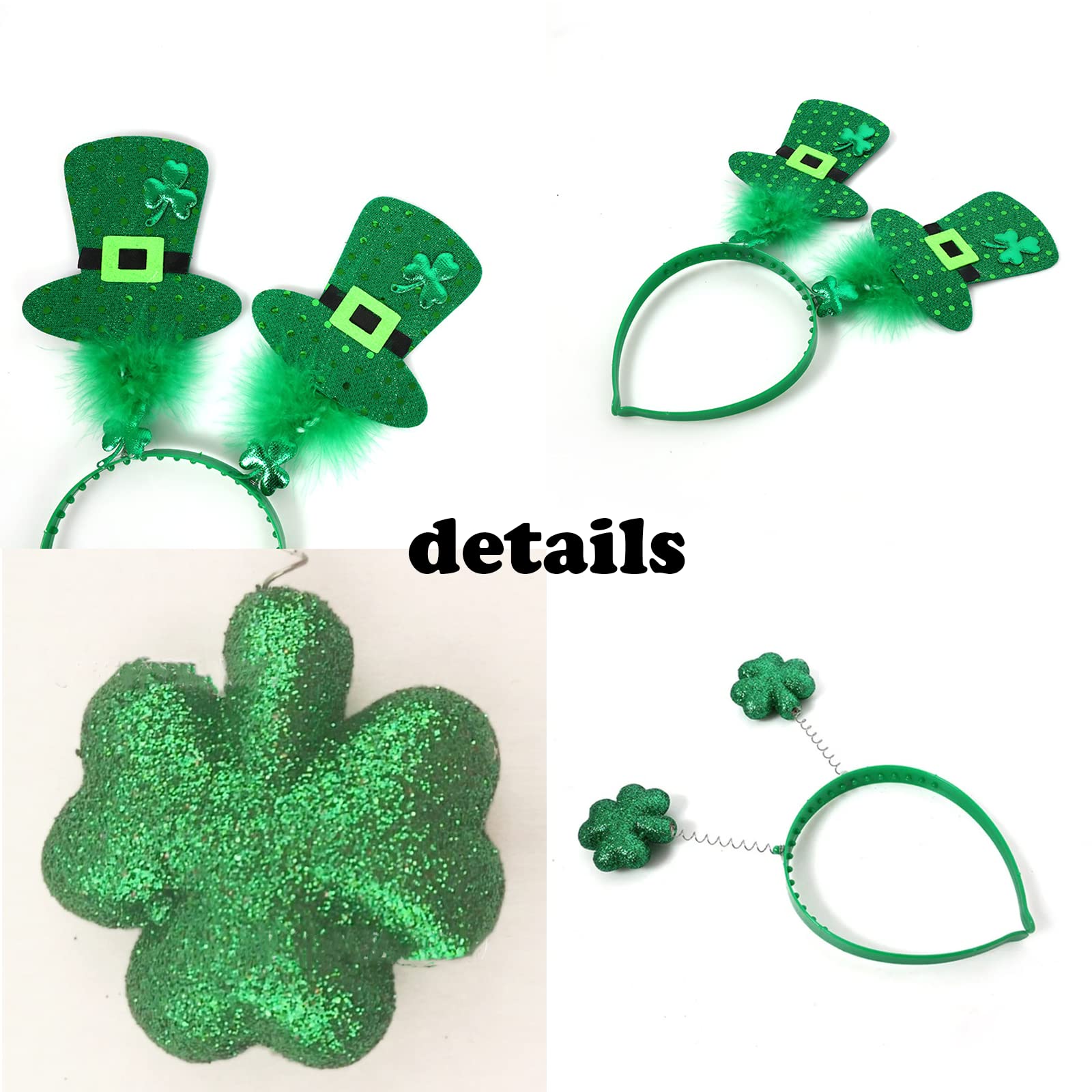 SEIHDHIK 6 Pack St. Patrick's Day Headbands, Green Irish Shamrock Head Band, Saint Patrick's Day Accessories for Women Men St Patricks Day Party Decorations