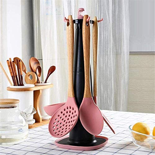 LMMDP Silicone Kitchenware Set Non-Stick Silicone Kitchen Shovel Spoon Set Shovel Spoon High Temperature Spatula with Storage Rack-