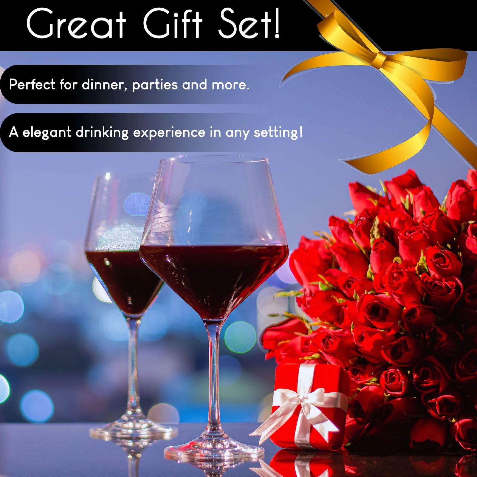 Mainstream Source Red Wine Glasses, Modern Renaissance Collection – Contemporary European Style Crystal Wine Glasses with Long Stems, Lead-Free (23.5 oz, Set of 4)