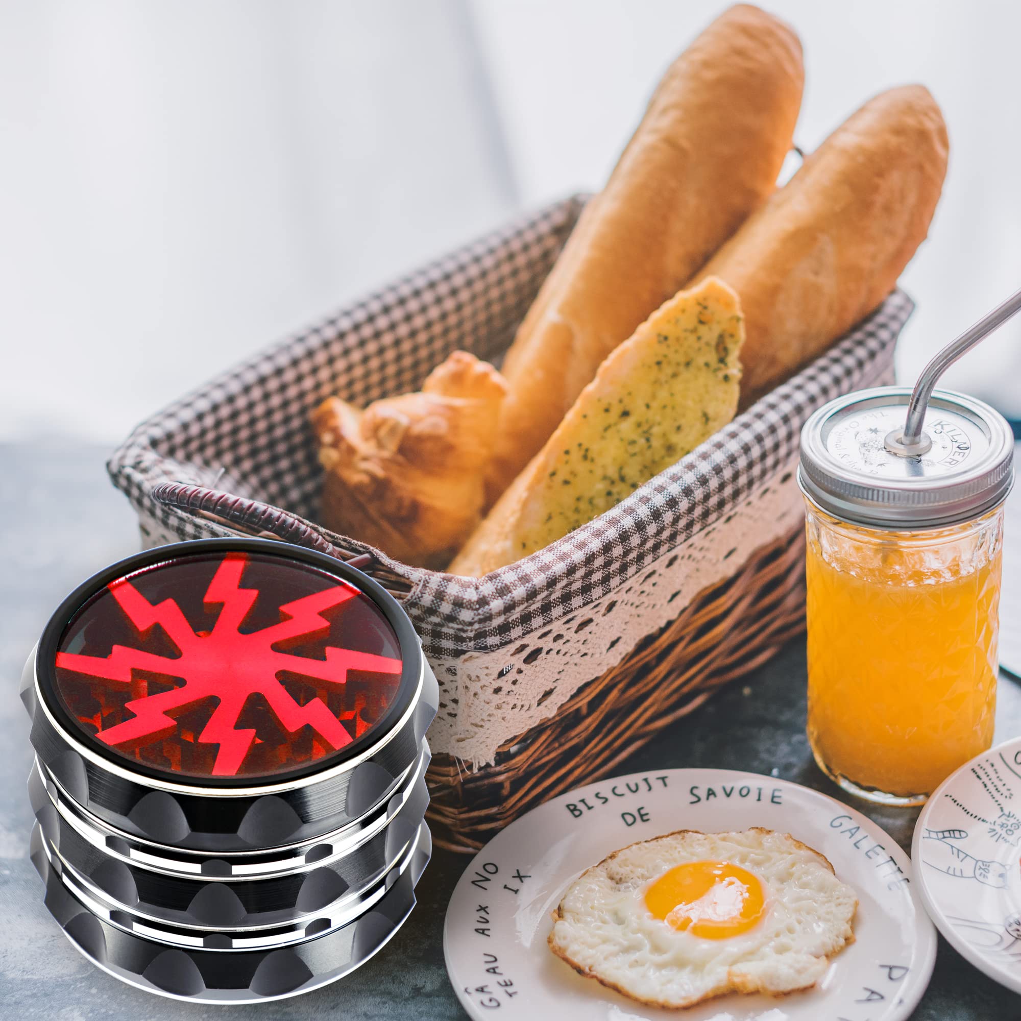 PYSEA 2.5" Aluminum Grinder with Clear Top, Black and Red