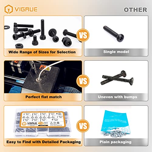 VIGRUE 715PCS M2.5 x 4/6/8/10/12/16/20/25mm Hex Button and Socket Head Cap Screws Nuts Washers Assortment Kit with Storage Box, 12.9 Grade Alloy Steel Black