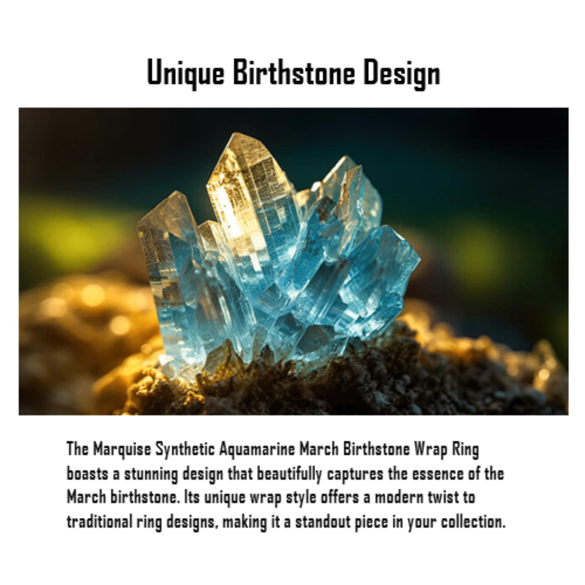 Marquise Synthetic Aquamarine March Birthstone Wrap Ring, Sterling Silver, 12k Green and Rose Black Hills Gold Size 5