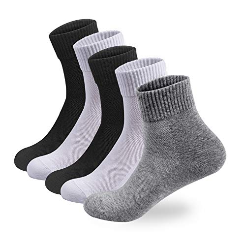 LUDYAN Cotton Quarter Athletic Socks, Running, sports, Sneakers, Everyday, Unisex (Black,White,Grey 5 Pairs), 2*white+2*black+1*grey, Free