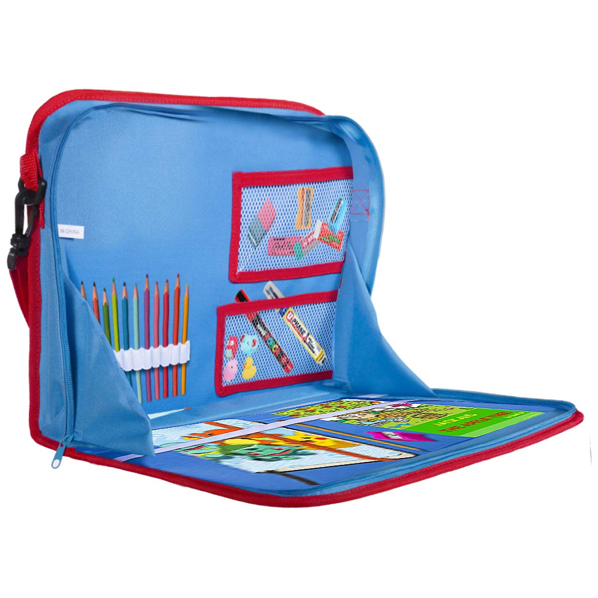 lebogner Kids Car Seat Travel Tray, Backseat Tablet Holder, Carry Bag With Storage Organizer Mesh Pockets And Shoulder Strap, On The Go Activity Lap Desk To Play, Eat, Or A Writing Surface