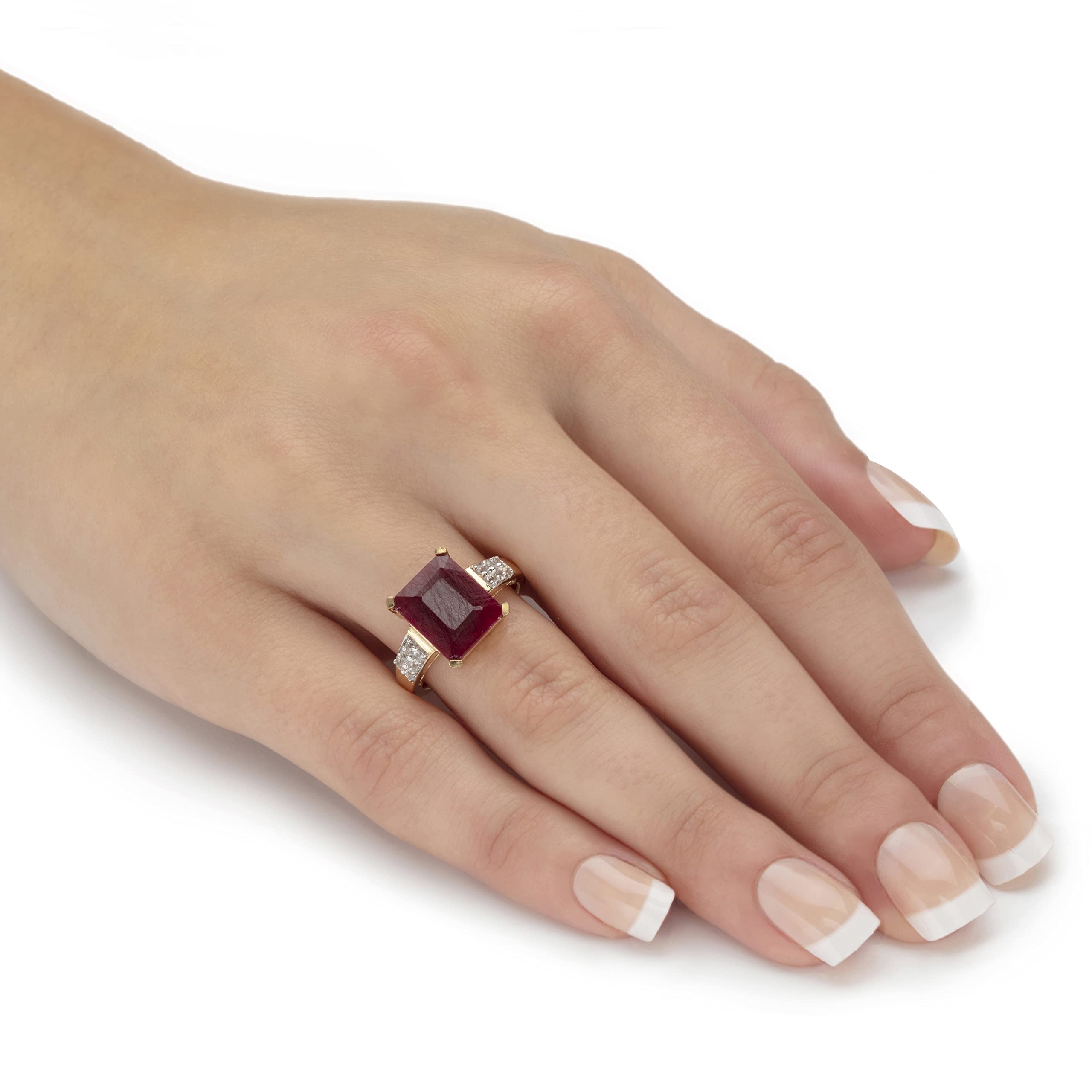 PalmBeach Gold-Plated or Sterling Silver Emerald Genuine Red Ruby and White Topaz Cocktail Ring Size 7