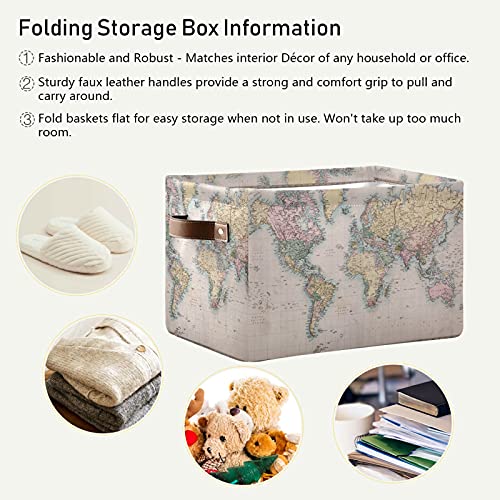 World Map Theme Storage Basket Set of 1 Organizer Storage Bin Foldable Storage Box with Handles for Home Nursery Clothes