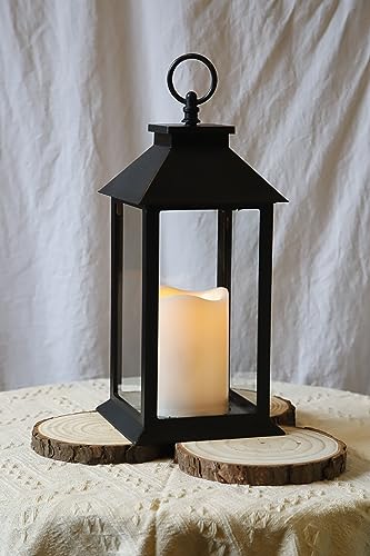 YAKii Hanging Glass Panes Lantern Portable Led Lantern Decorative Operated by 3AAA Battery Use for Garden Yard, Indoor Decoration Candle Lantern (Black)