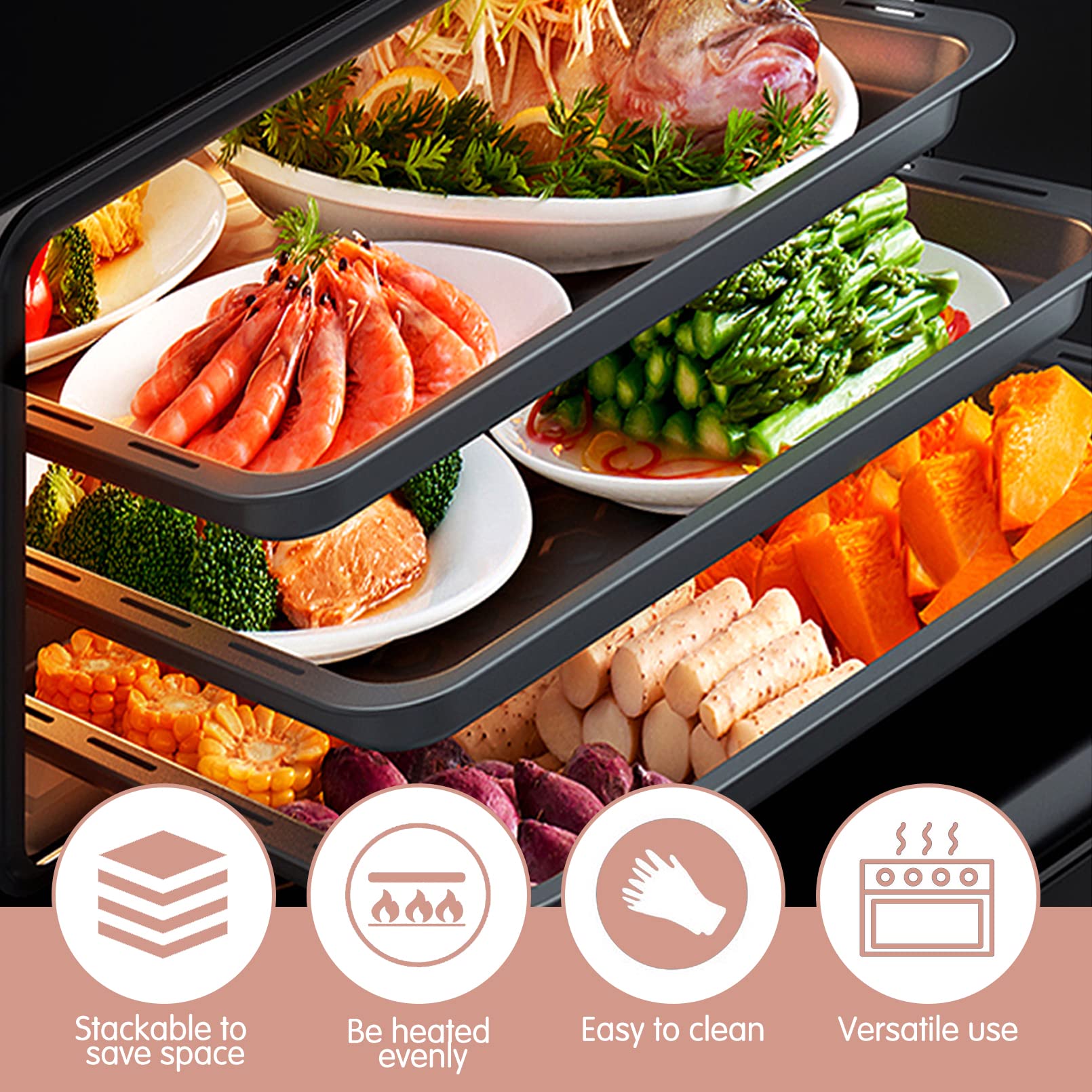 PINVNBY Baking Pans Set,Nonstick Bakeware Set with Baking Sheet, Muffin Pan, Round Cake Pan, Pizza Pan, Kitchen Oven Pan Baking Sheet Set, Complete Carbon Steel Bakeware Set (3 Pieces)