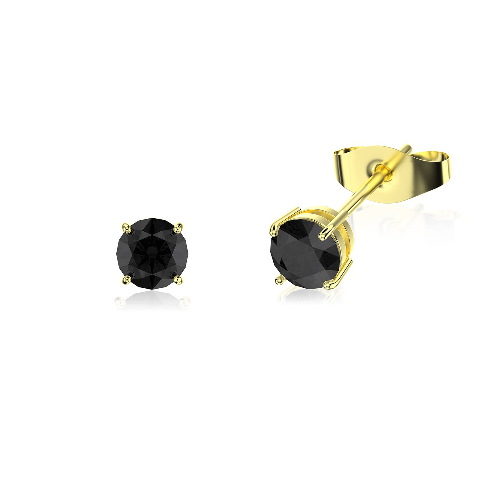 OYOGAA Sterling Silver Stud Earrings Set 3MM-8MM 18K Gold Plated Hypoallergenic Black Cubic Zirconia Studs Earrings for Women(3mm Gold)