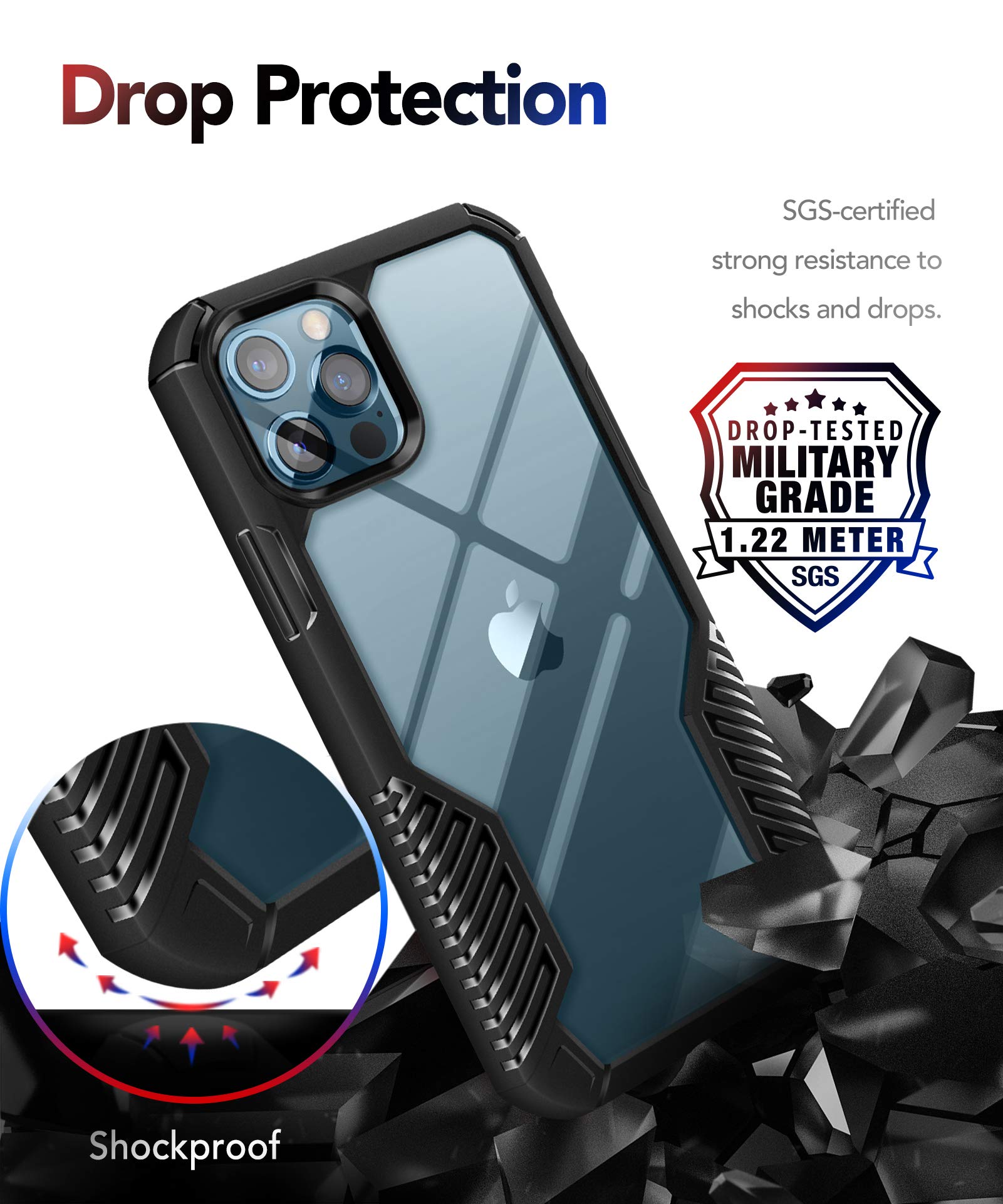 MOBOSI Vanguard Armor Compatible with iPhone 12 Pro Max Case,Rugged Cell Phone Cases,Heavy Duty Military Grade Shockproof Drop Protection Cover 6.7 inch 2020 (Matte Black)