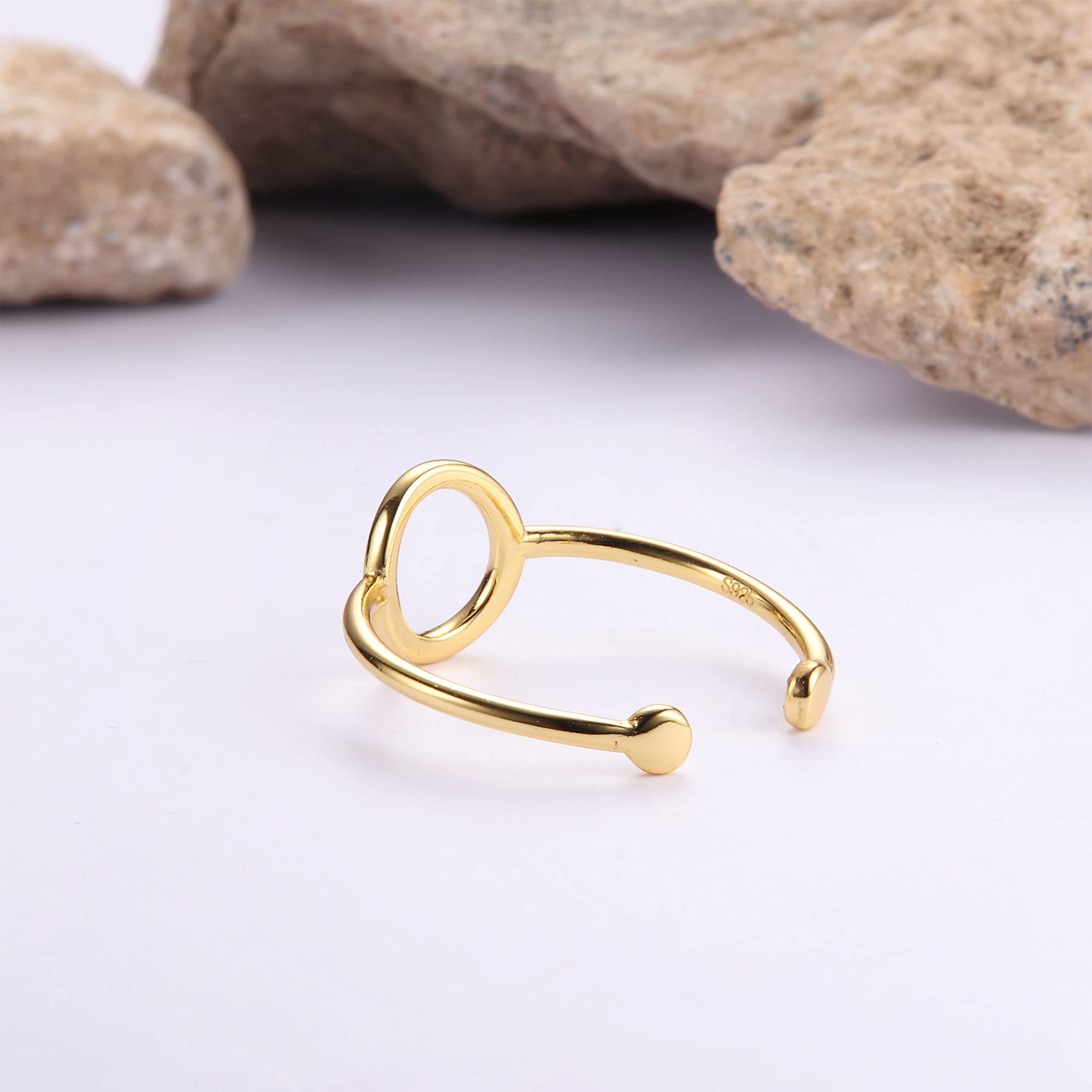 MILACOLATO 925 Sterling Silver Circle Rings 18K Yellow Gold Plated Stackable Rings Adjustable Karma Statement Rings for Womenn