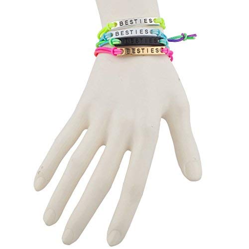 LUX ACCESSORIES Rainbow Corded Besties Best Friends Forever ID Bracelet Set (4pc)