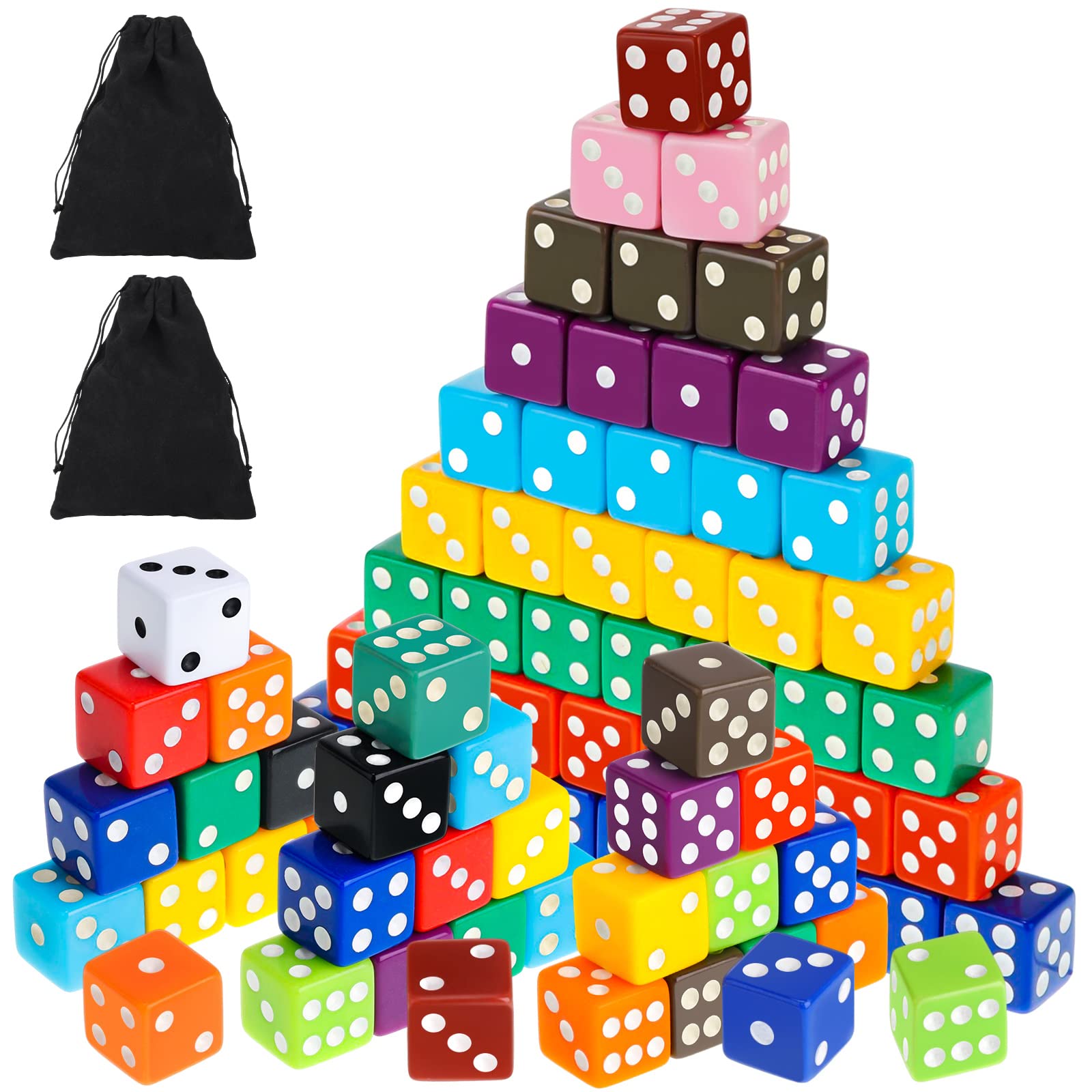 Sratte 180 Pieces 16 mm Dice Set 6 Sided Square Corner Dice Mini Dice Standard Game Dice Bulk with 2 Storage Bags for Play Games Like Farkle or Teaching Math, 18 Colors