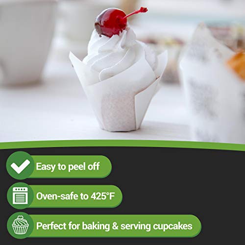 Restaurantware 2 Ounce Tulip Baking Cups, 200 Oven-Ready Cupcake Liners - Freezable, Disposable, Sugar White Paper Muffin Cases, For Wedding Parties, Baby Showers and More