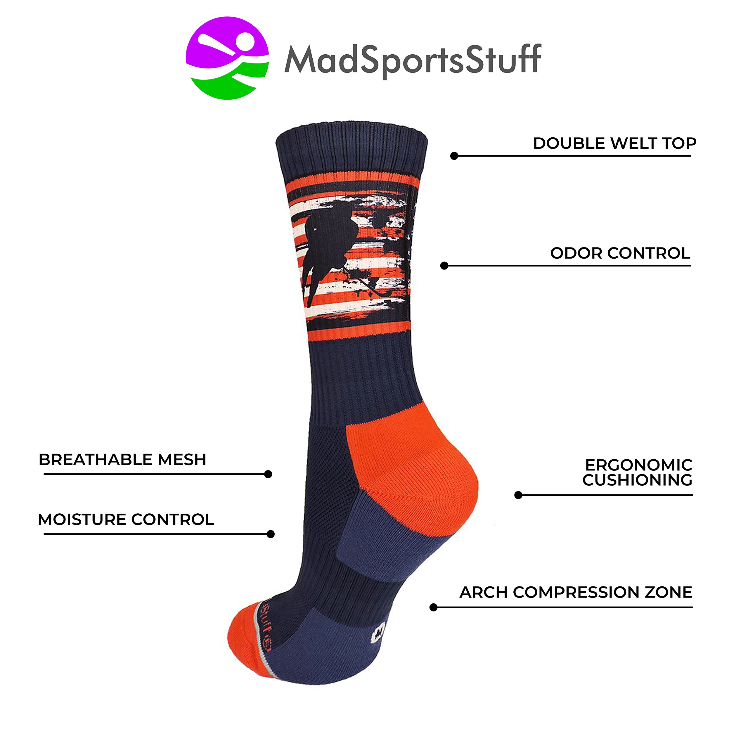 MadSportsStuff USA Flag Hockey Player Crew Socks (Navy/Red/White, Medium)