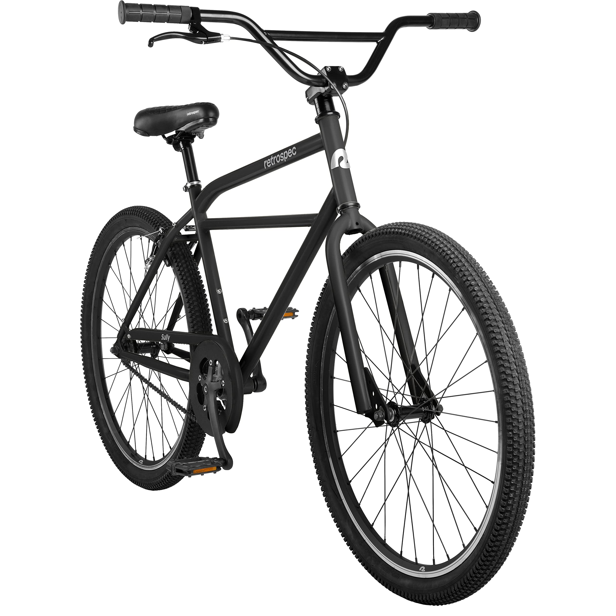 Retrospec Sully Klunker High-Tensile Steel Frame Beach Cruiser Bicycle Single Speed Bike with BMX Threadless Steering, Wide Tires and Tuck n’ Roll Saddle, Matte Black 26"