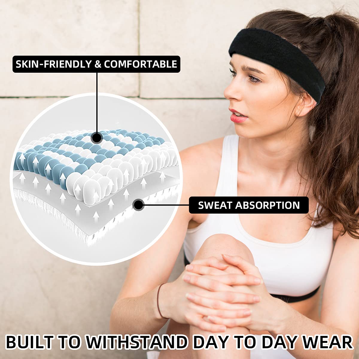 PACEARM Headbands for Men & Women, Headband for Sports, Workout, Running - Comfortable, Quick-Dry Head Bands (Black 4-Pack)