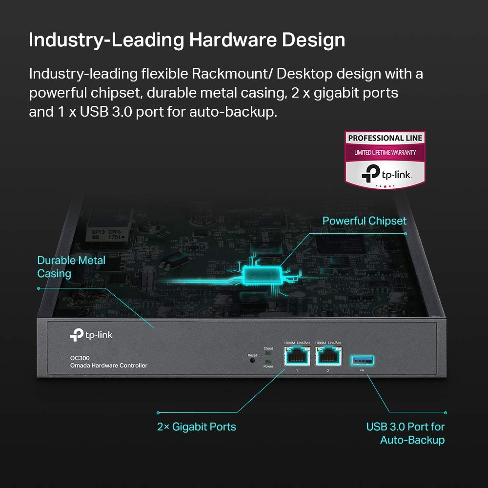TP-Link Omada Hardware Controller|SDN Integrated | 2 Gigabit Port + 1 USB 3.0 Port|Manage Up to 500 Devices| Easy & Intelligent Network Monitor & Maintenance|Cloud Access & Omada App(OC300) (Renewed)