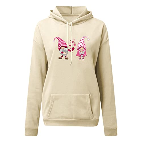 Shusuen Womens Fashion Casual Valentine's Day Sweatshirt Long Sleeve Hooded Sweatwear Tops Cute Printed Padded Pullover